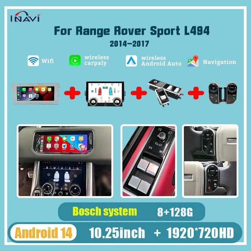 10,25 "для Range Rover Sport L494 Android 14, беспроводной мультимедийный плеер Carplay 4PCS Bosch