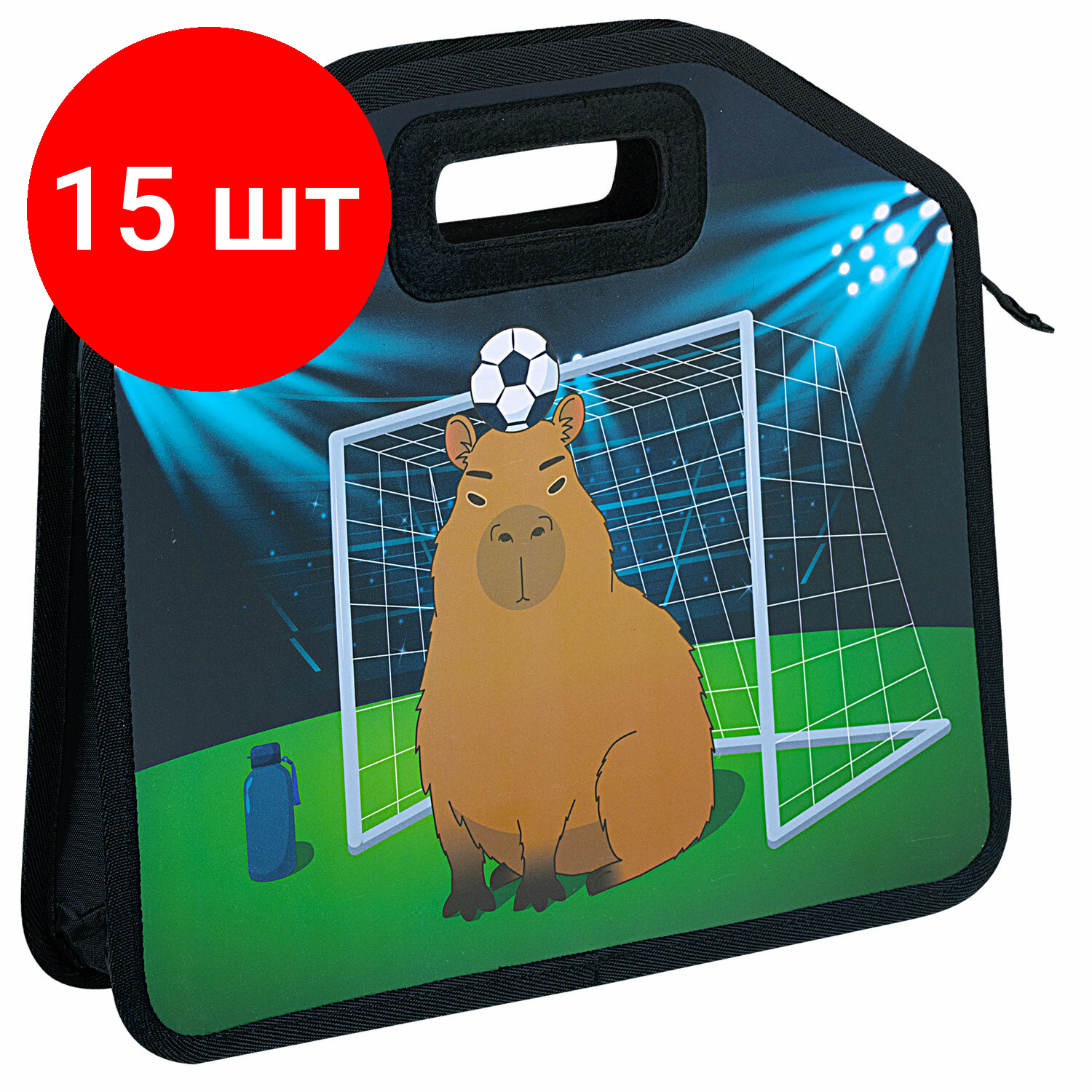 Комплект 15 шт, Папка-сумка юнландия, 1 отделение, фетровые ручки, 34х30х11 см, Capyball, 272207