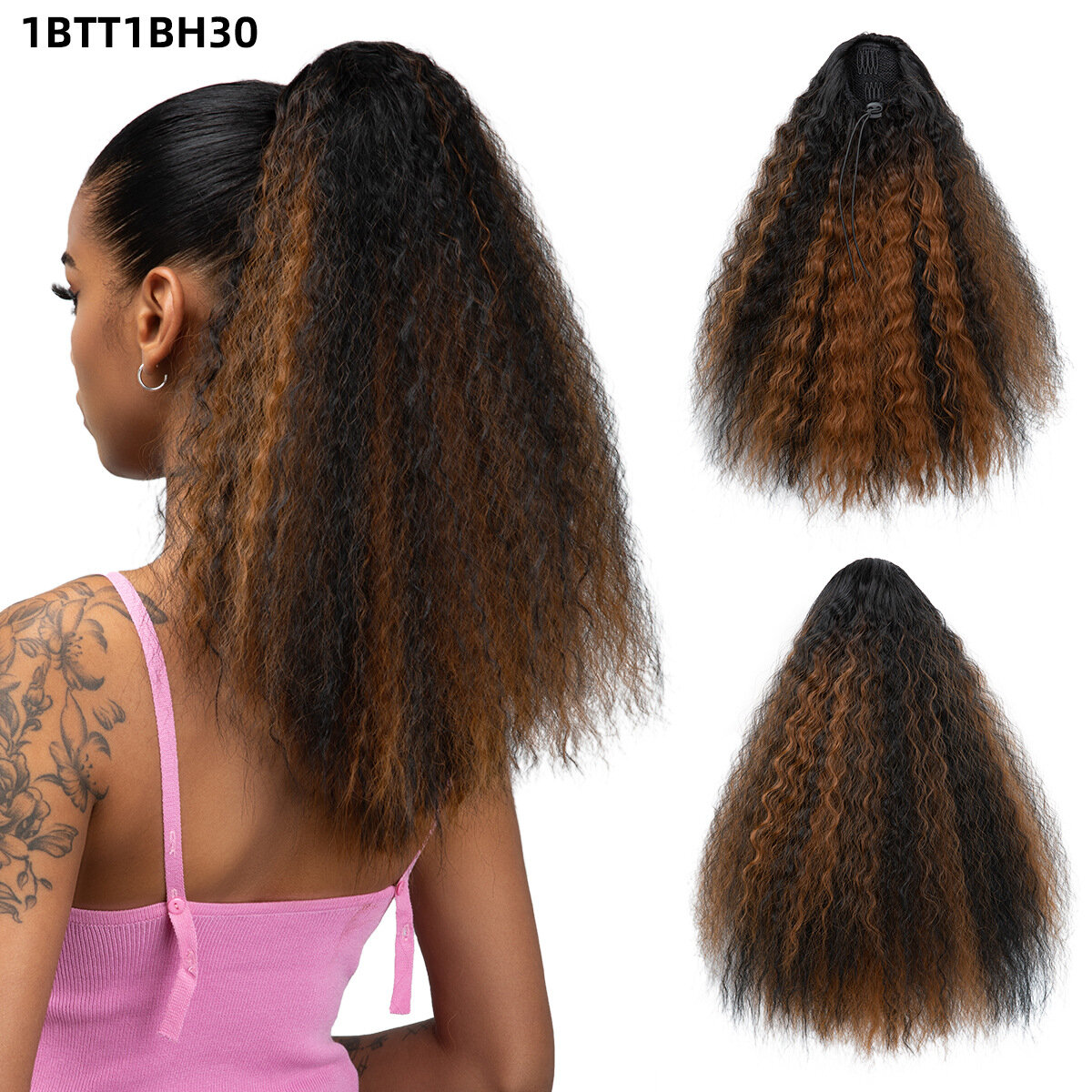 Парик с хвостом для женщин, синтетический длинный прямой волос, черный парик из высокотемпературного волокна, имитация хвоста