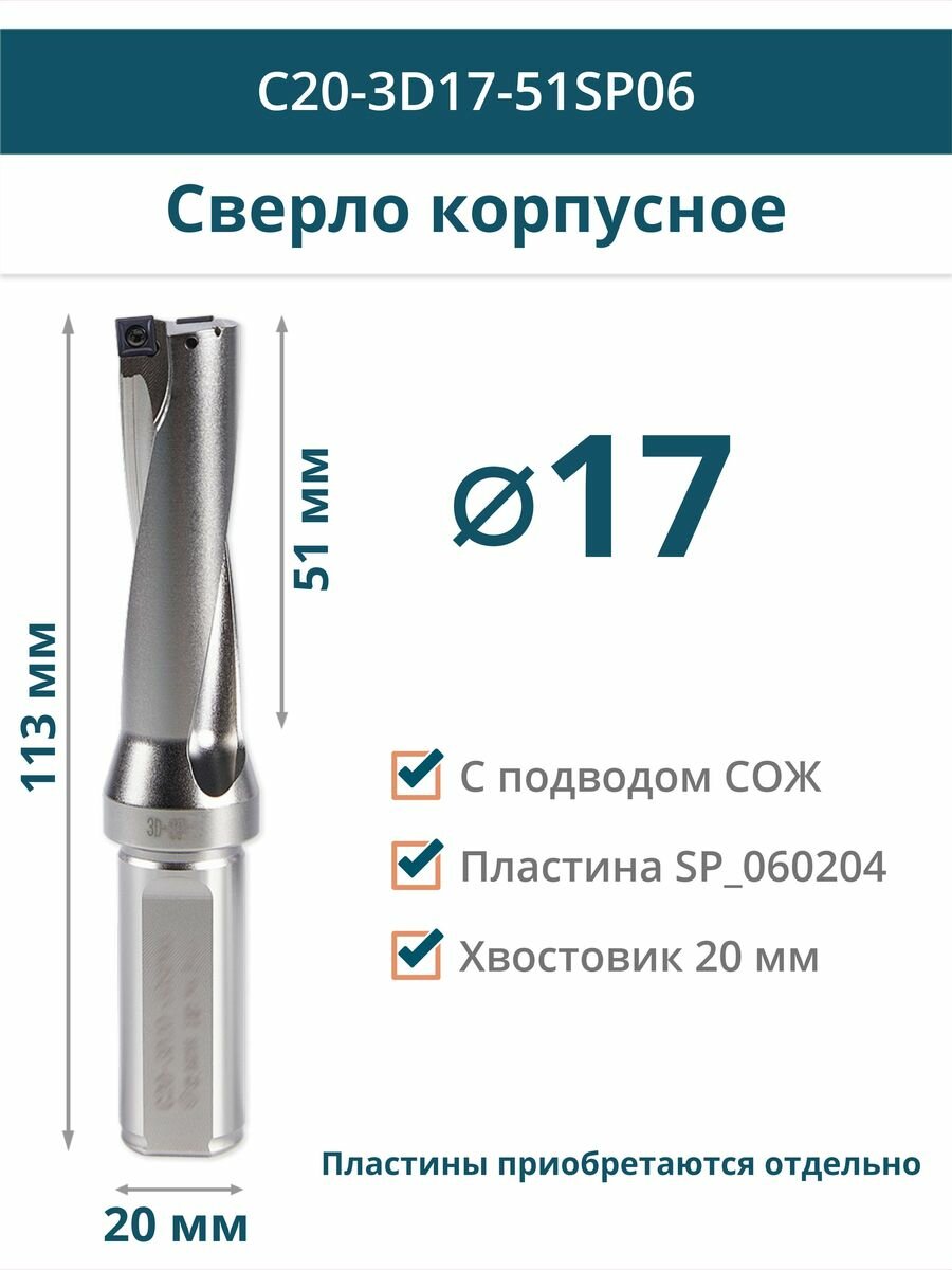 C20-3D17-51SP06 сверло корпусное 3D - 17 мм / сменная пластина SP_060204