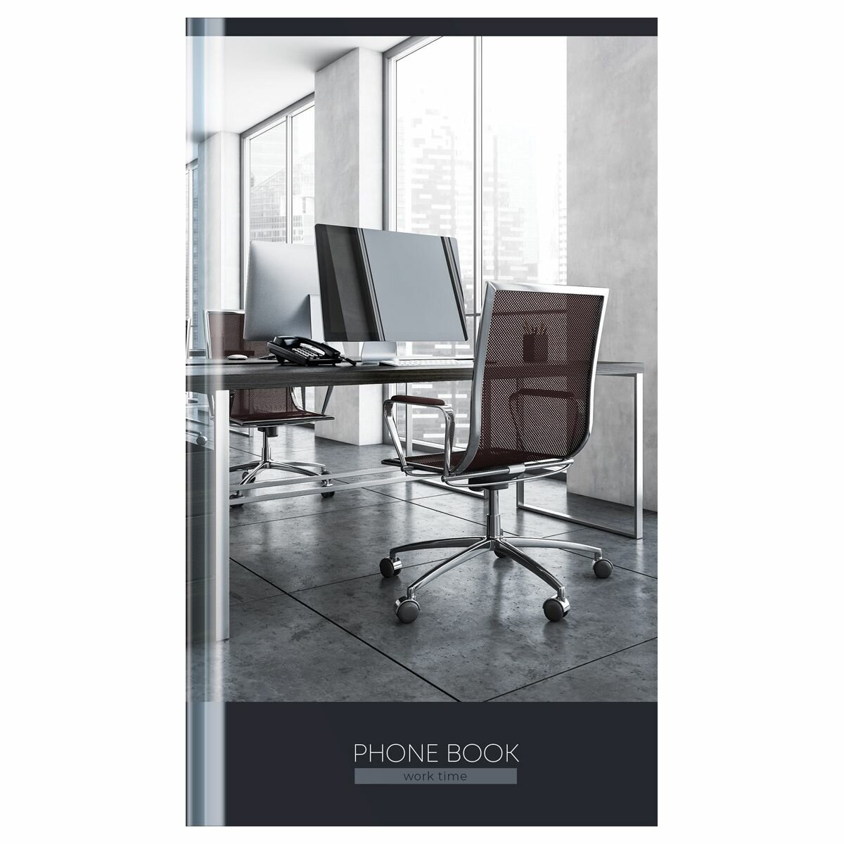 Телефонная книга А5, 80л, 7БЦ, OfficeSpace "Офис. Open space", выборочный УФ-лак, с высечкой