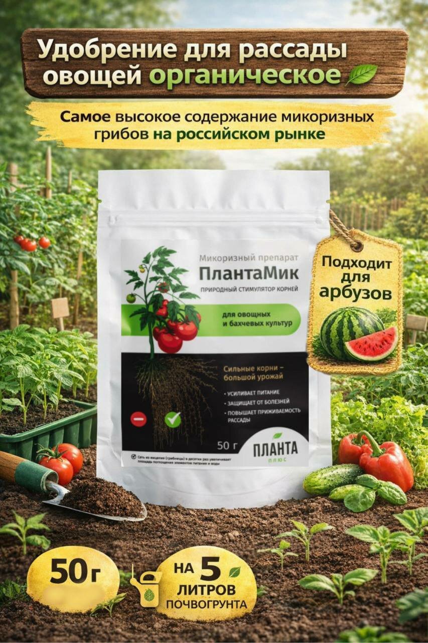 Органическое удобрение для огурцов и помидоров 50г подкорм овощей и бахчевых с микоризой, Для открытого грунта и теплиц