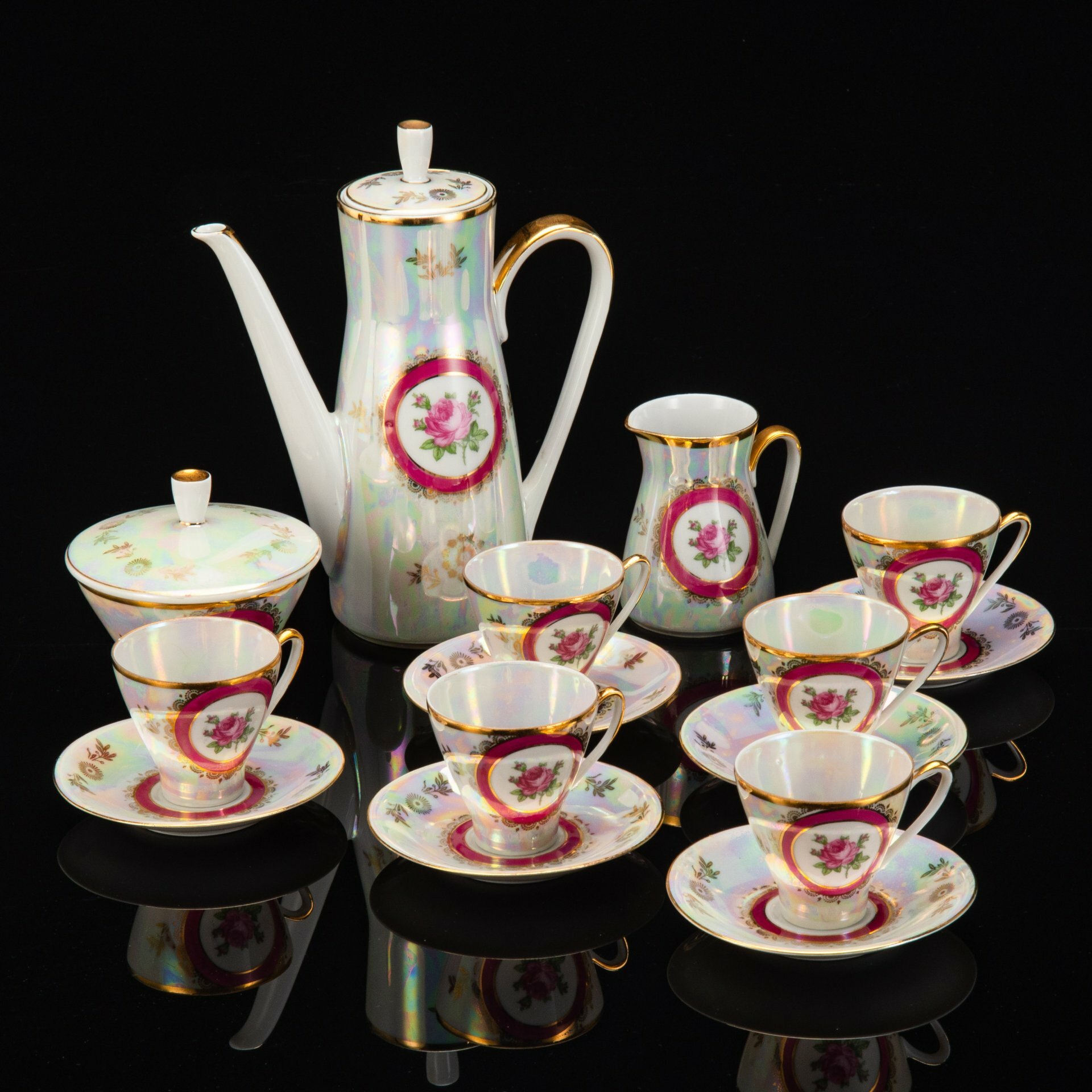 Сервиз кофейный "Мадонна" на 5 персон (15 предметов), фарфор, люстр, деколь