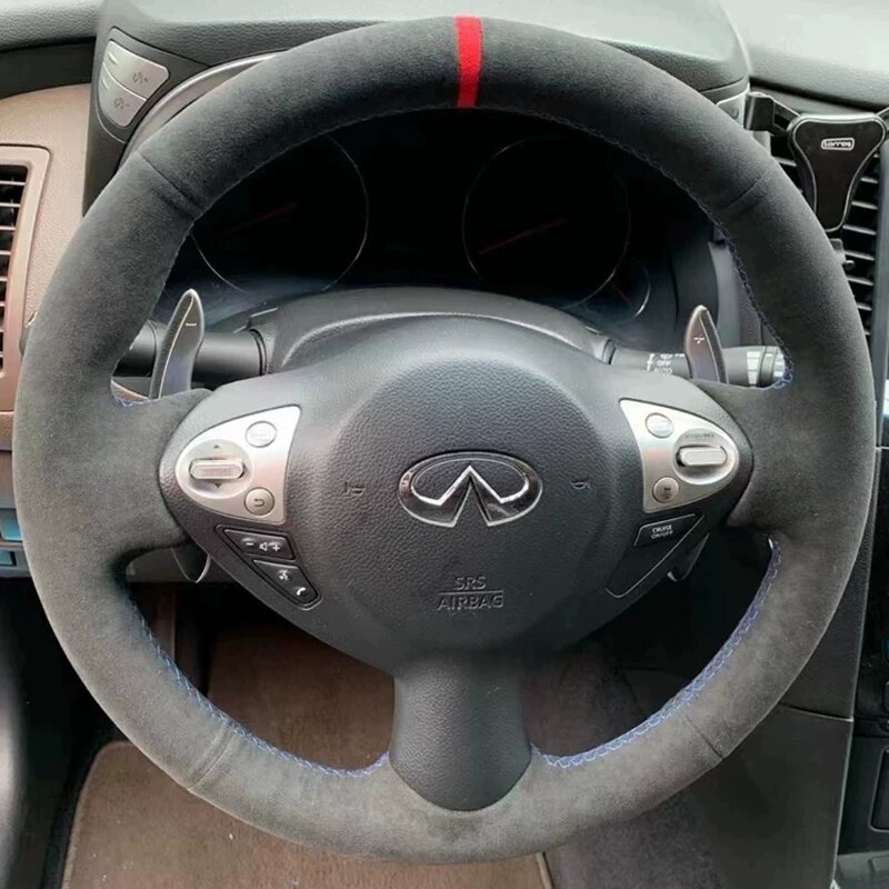 Чехол на руль для Infiniti FX35/ESQ, из натуральной кожи, сшитый вручную, полное покрытие, модификация интерьера.