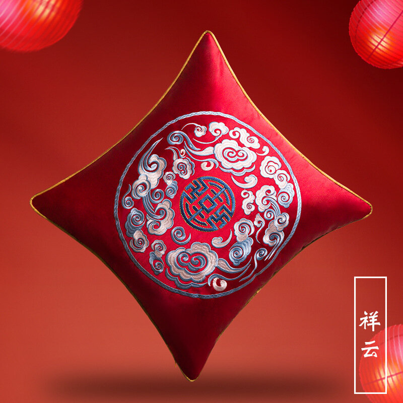Китайская праздничная красная свадебная вышитая подушка, свадебные принадлежности, подушка для гостиной, красная подушка двойного счастья, подушка для кровати