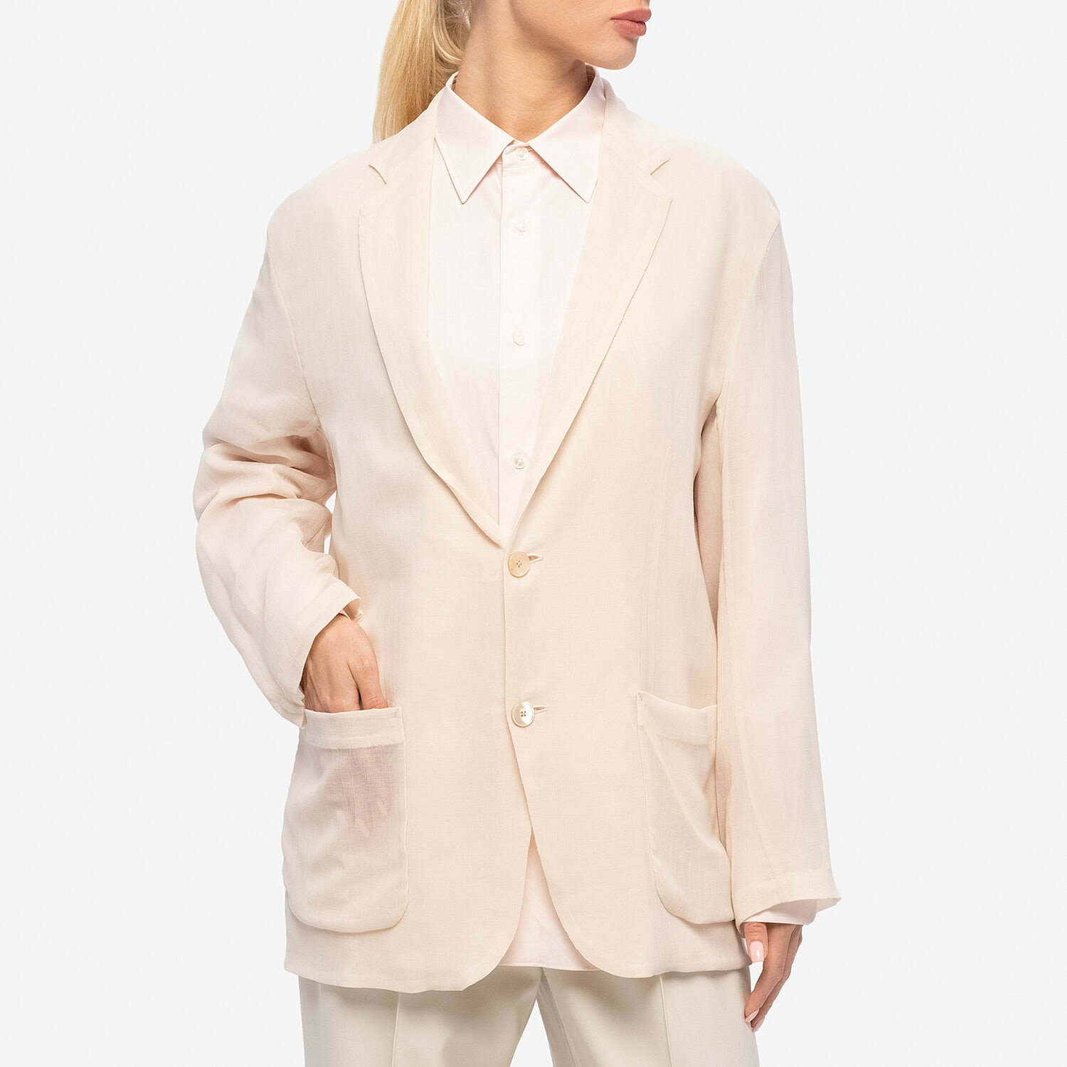 Рубашка AURALEE РУБАШКА AURALEE WOOL RECYCLE POLYESTER LENO SHEER JACKET, размер 2, ivory — фото 1
