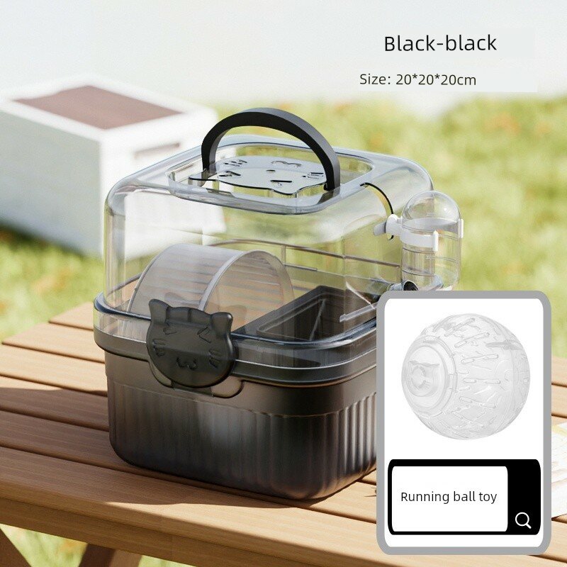 Черная клетка для хомяков с 10 см беговой дорожкой, готова к путешествиям