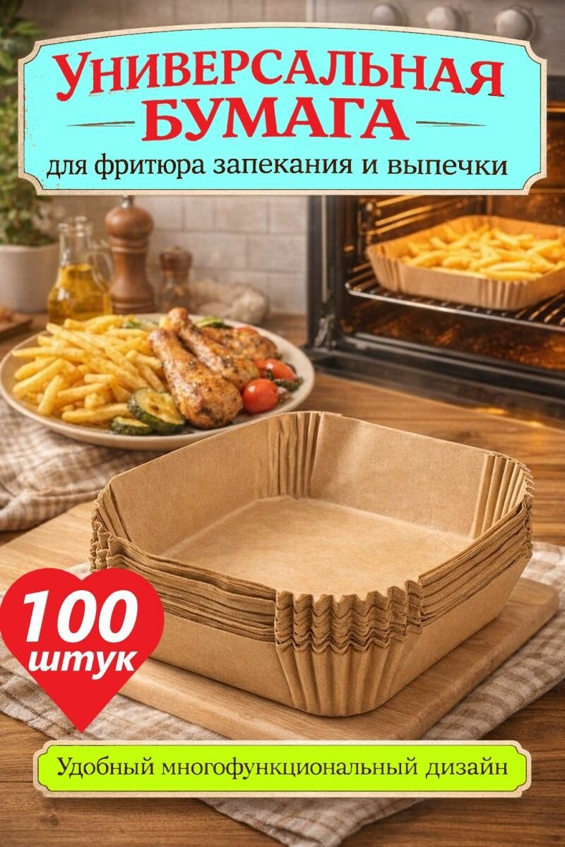 Бумага для аэрогриля 16 см. Пергамент для выпечки 100шт. Форма силиконизированная квадратная для гриля/картошки фри в духовку. IkoloL
