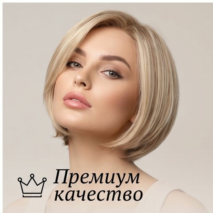 Женская синтетическая парикма, короткие прямые пряди светлого оттенка