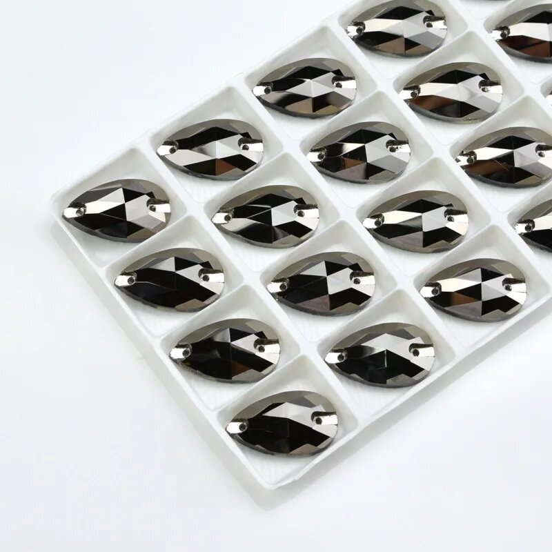 Хрустальные стеклянные капли для вышивания 17x28mm 12pcs, Black Hematite