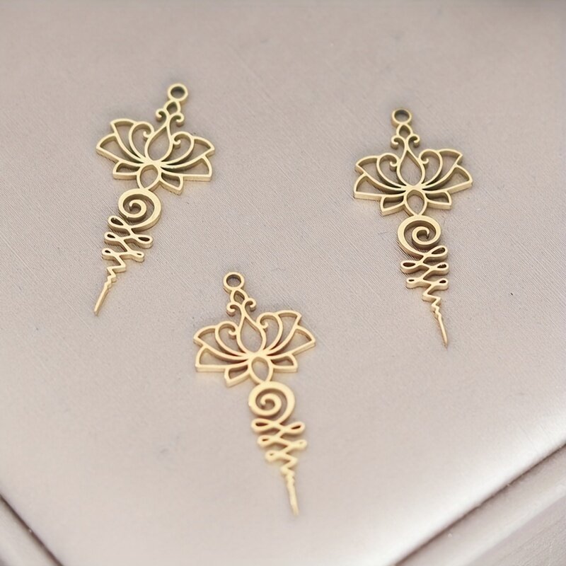 Ажурные кулоны в форме цветка лотоса, золотистые, комплект из 3 шт, для создания браслетов и украшений