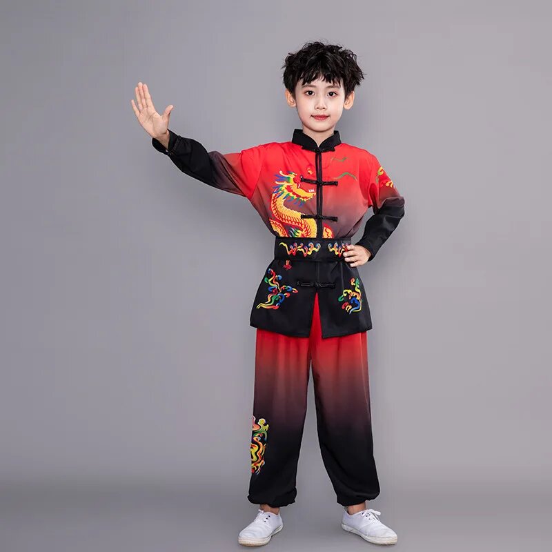 Детский костюм для танцев Yangko, черный с красным драконом, 140