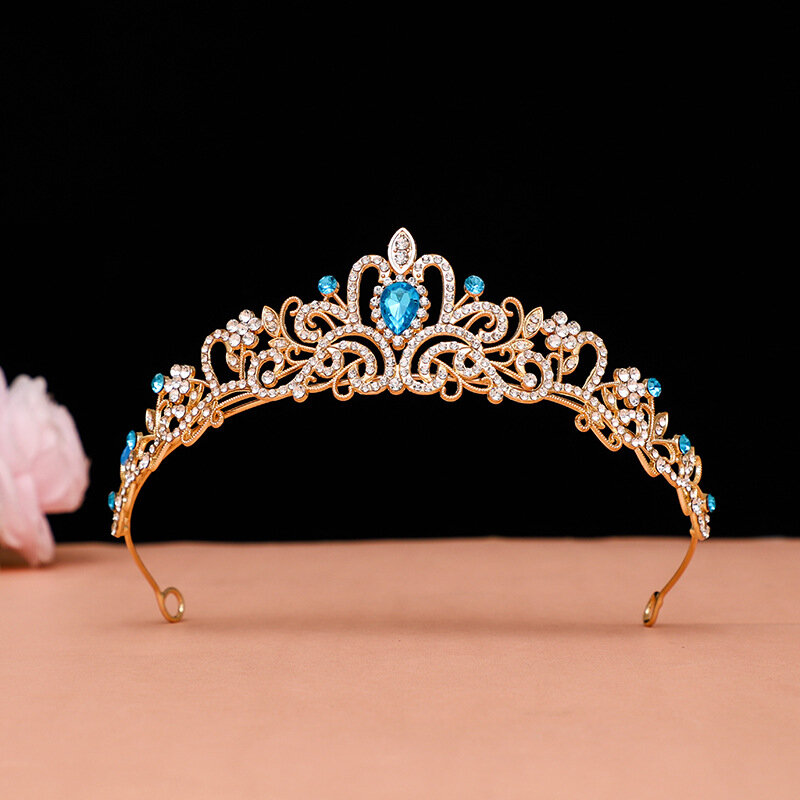 Свадебная корона "Атмосфера принцессы", № 1 KC Gold, озерно-голубая