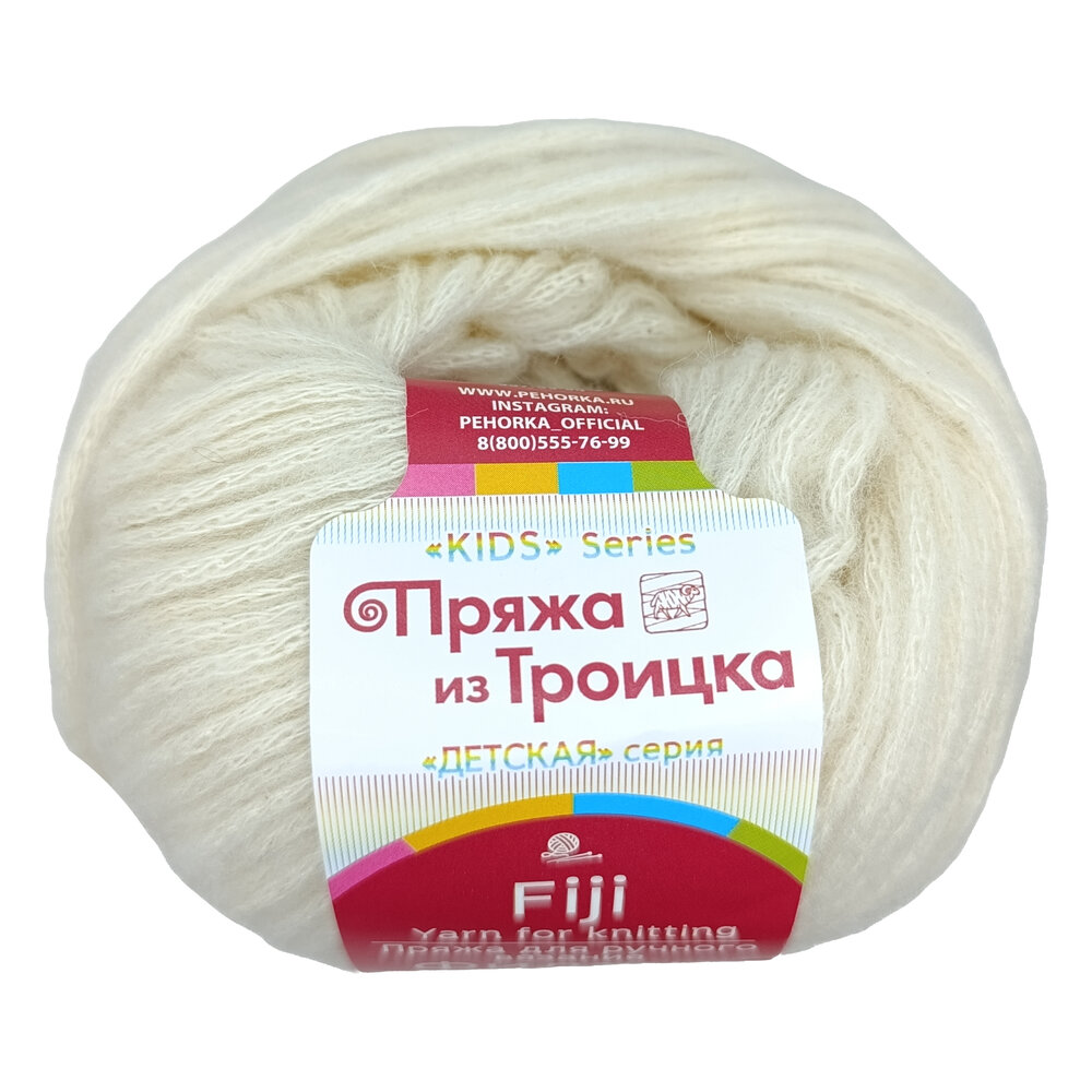 Пряжа для вязания ТКФ Фиджи 001 белый (теплый) 50 гр/95 м 20% мериносовая шерсть, 60% хлопок, 20% акрил