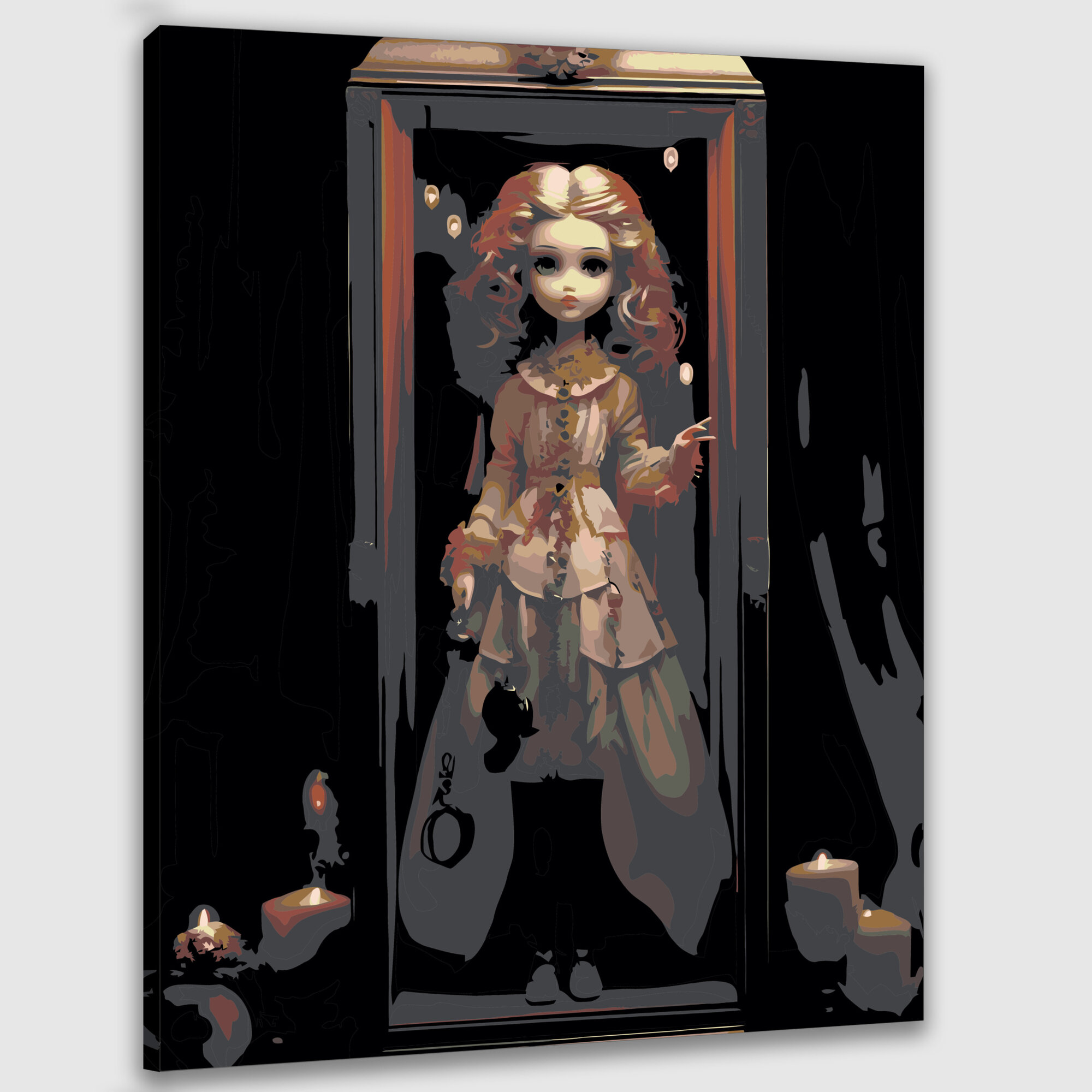 Картина по номерам 40x50 см, фотография, кукла ручной работы, платье, шкатулка, освещение, реалистичные черты