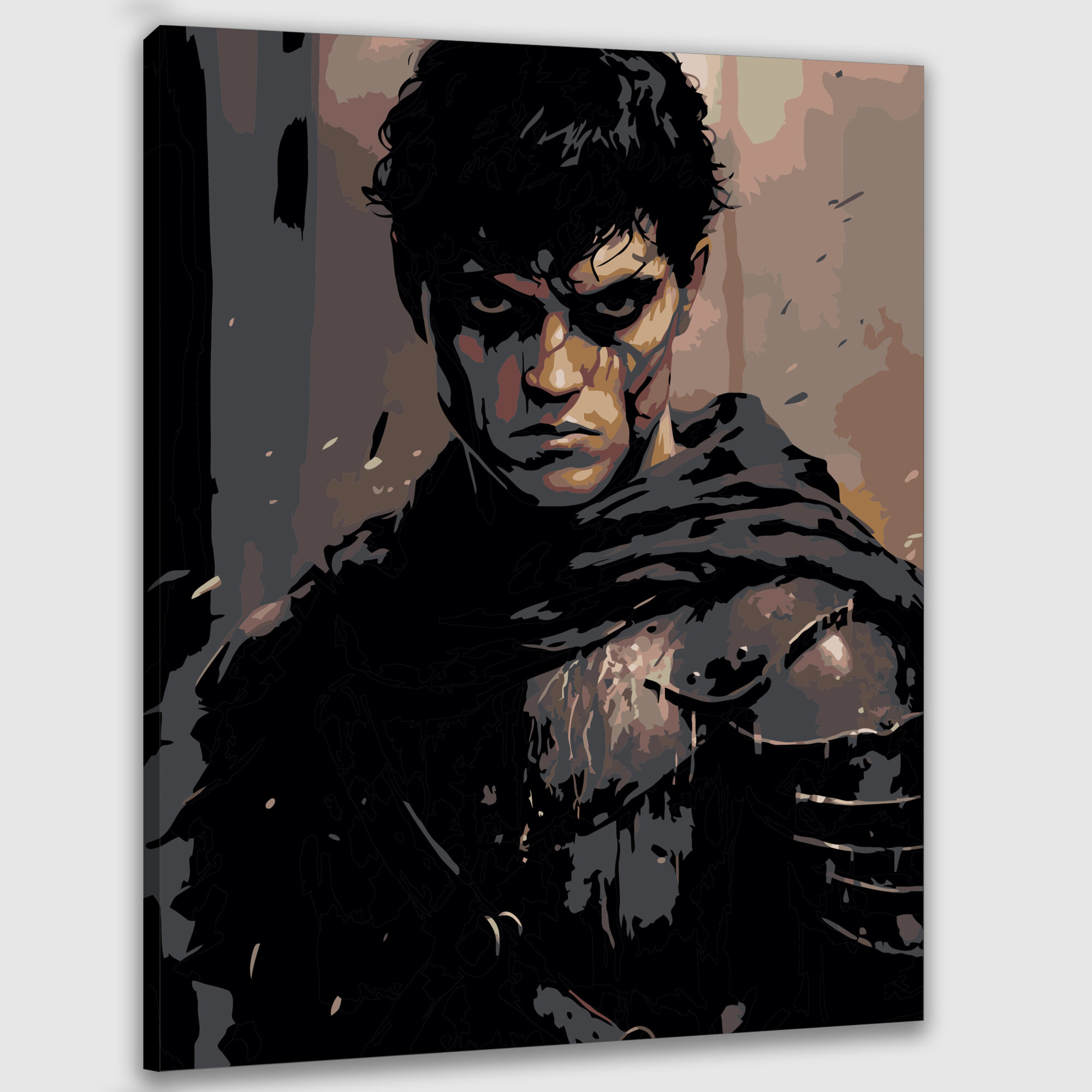 Картина по номерам 40x50 см, цифровой портрет, Гатс, Берсерк, задумчивая напряженность, потрепанный внешний вид, шрамы