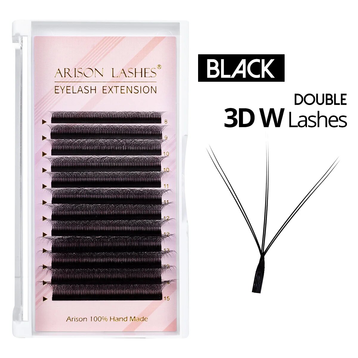 Черные 3D W ресницы Arison Lashes, D изгиб, 8-15mix