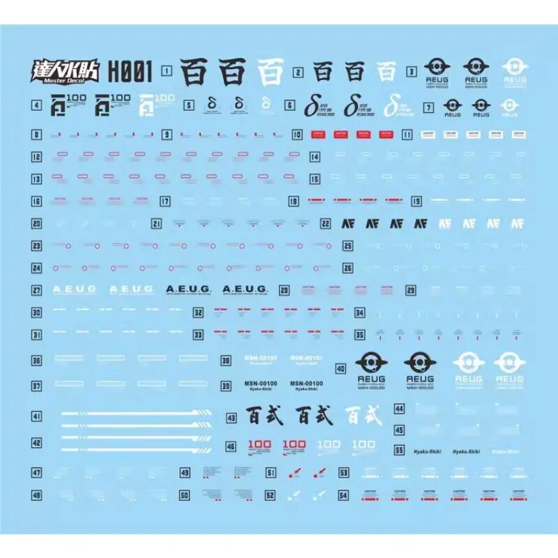Набор наклеек Master Decal H001 для модели HG 1/144 Hyaku Shiki MSN-00100