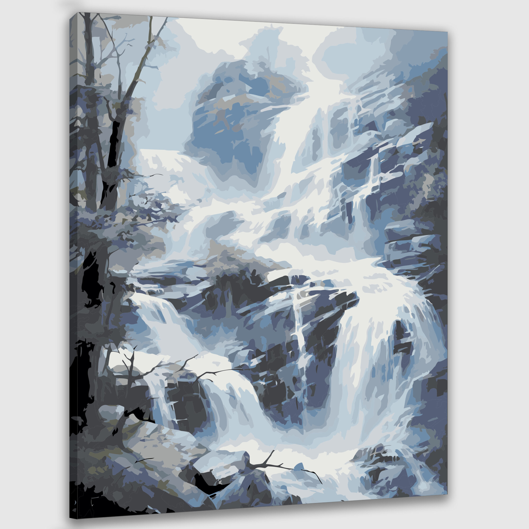 Картина по номерам 40x50 см, картина маслом, водопад, каскадные воды, мощь природы, красота природы, синие тона