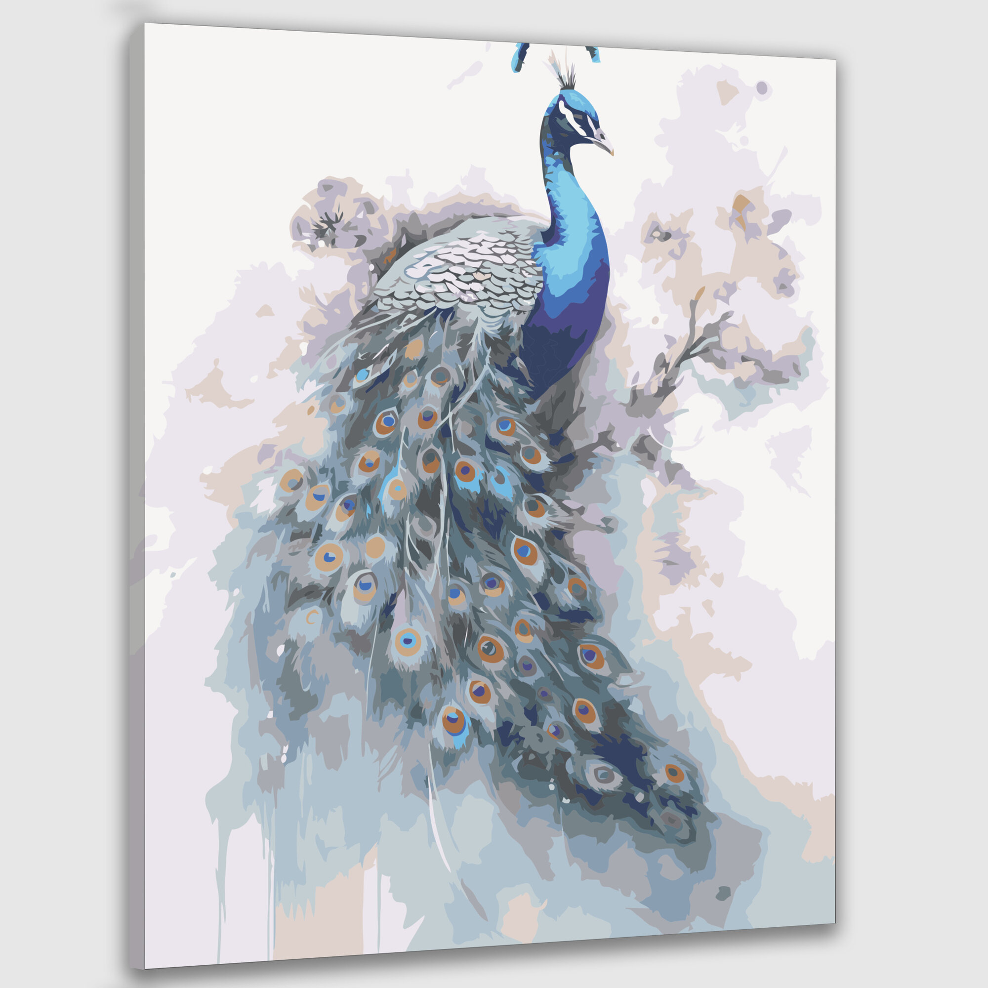 Картина по номерам 40x50 см, павлин, акварельный портрет, оперение, яркое, величественная красота