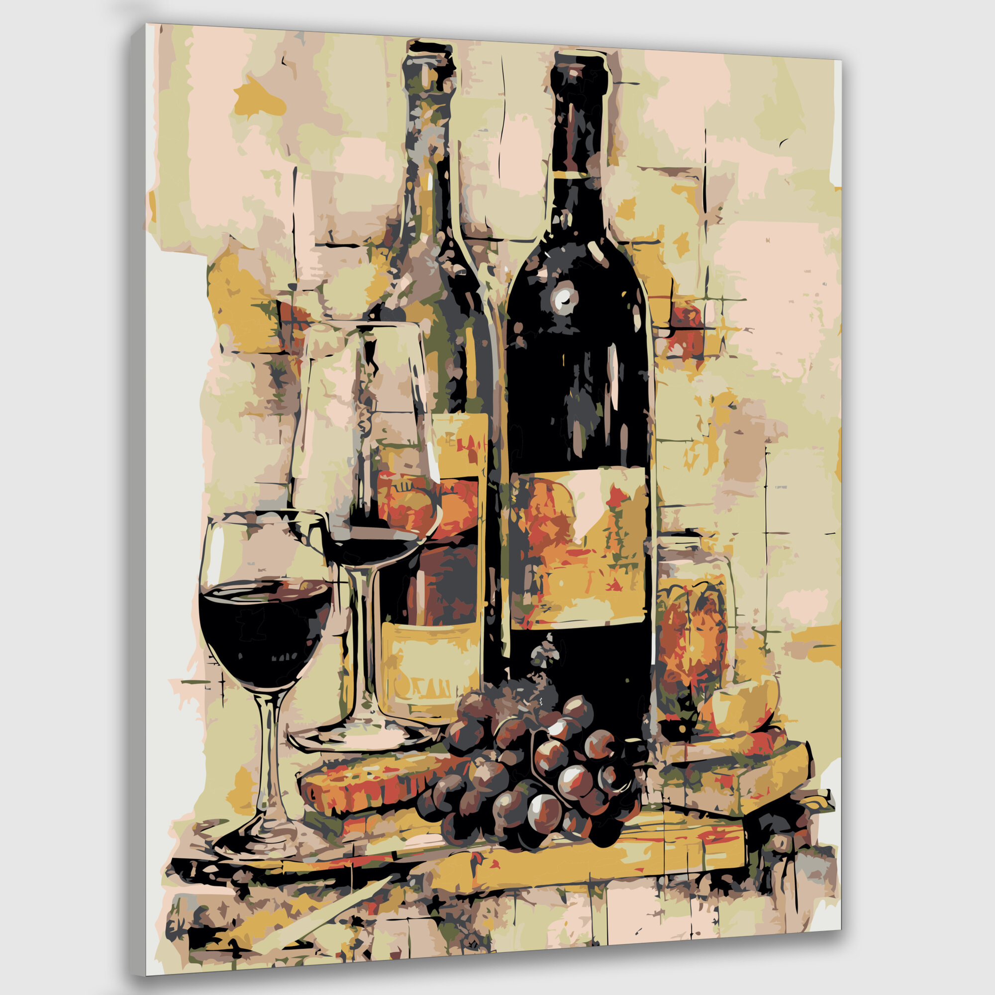 Картина по номерам 40x50 см, коллаж, смешанная техника, натюрморт, вино, хрустальный бокал, штопор