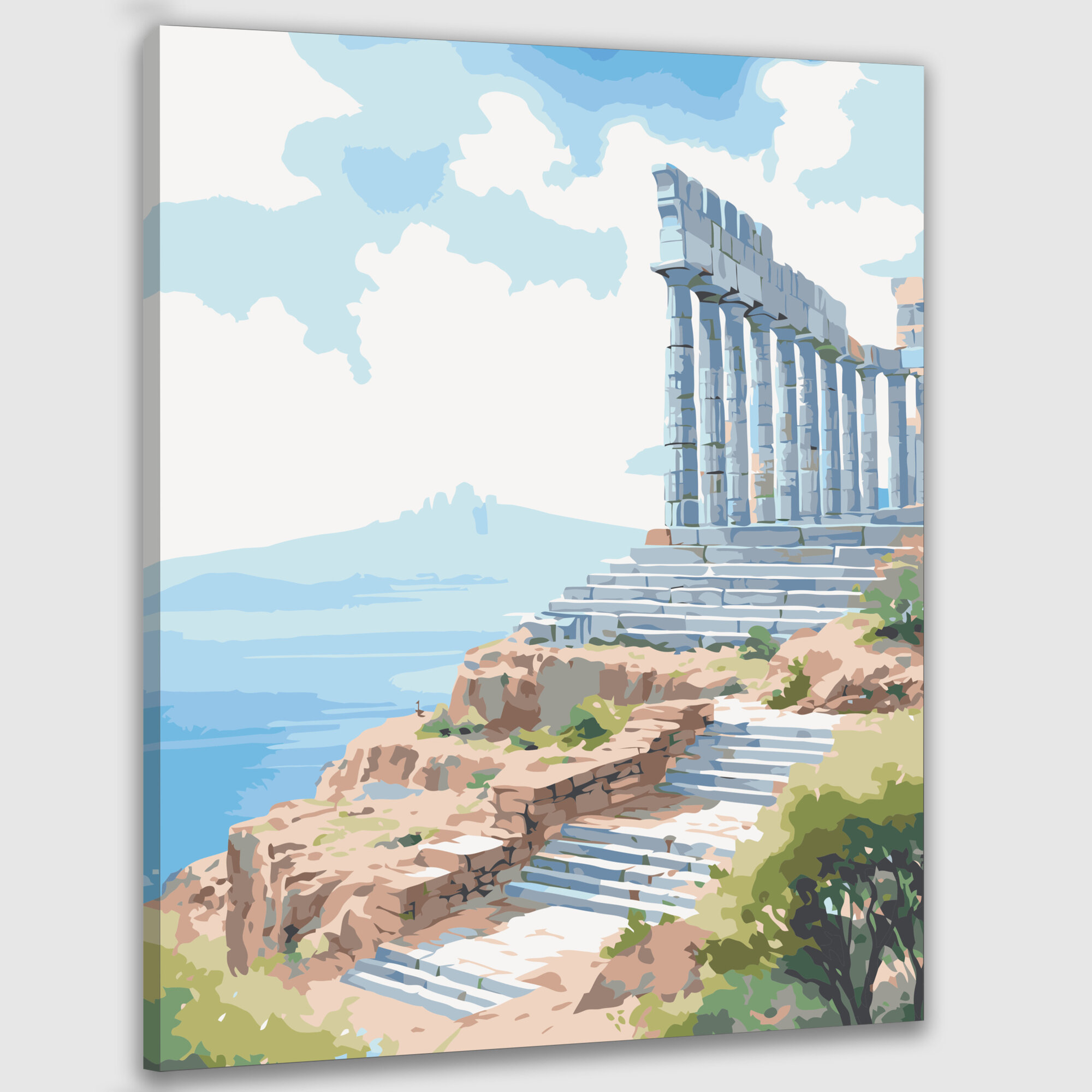 Картина по номерам 40x50 см, акварель, картина, храм Посейдона, утес, Эгейское море, голубые воды, безмятежная красота