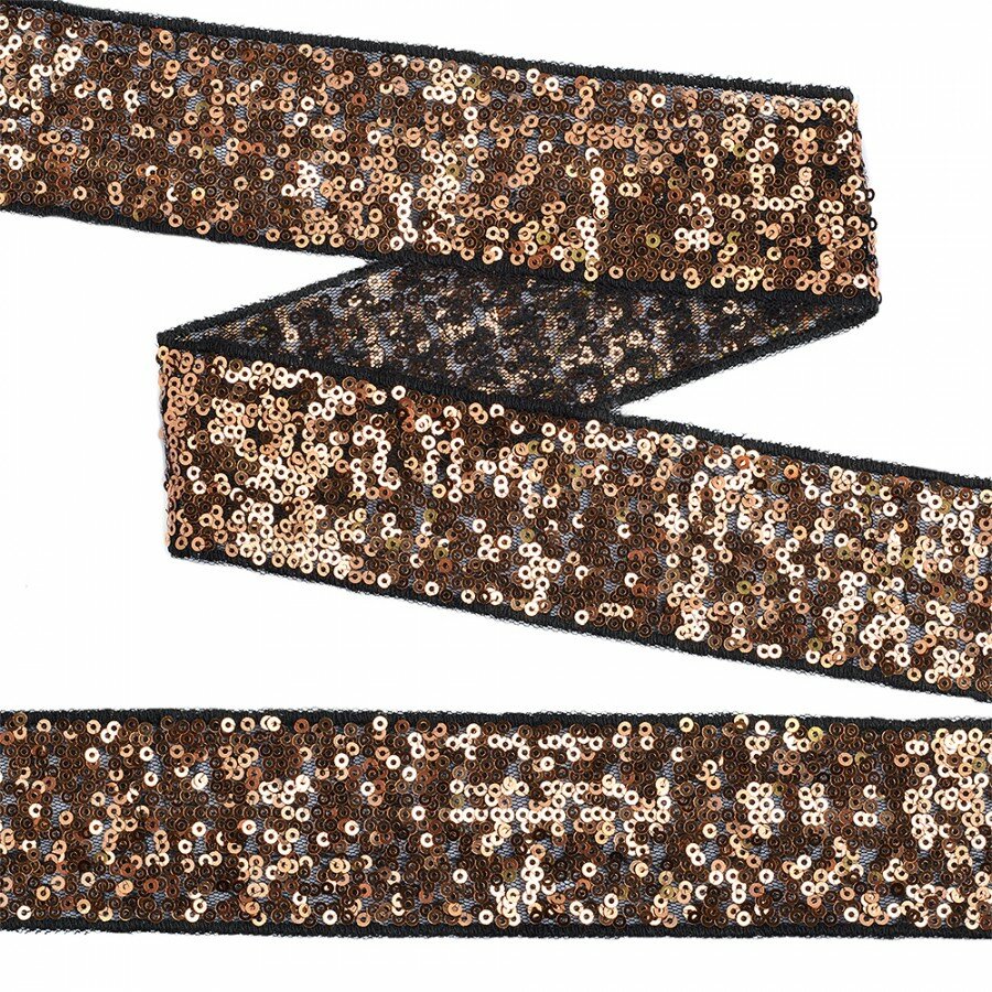 Тесьма с пайетками TBY на сетке TDF05013 шир.50мм цв. черный+розовое золото уп.13,7м