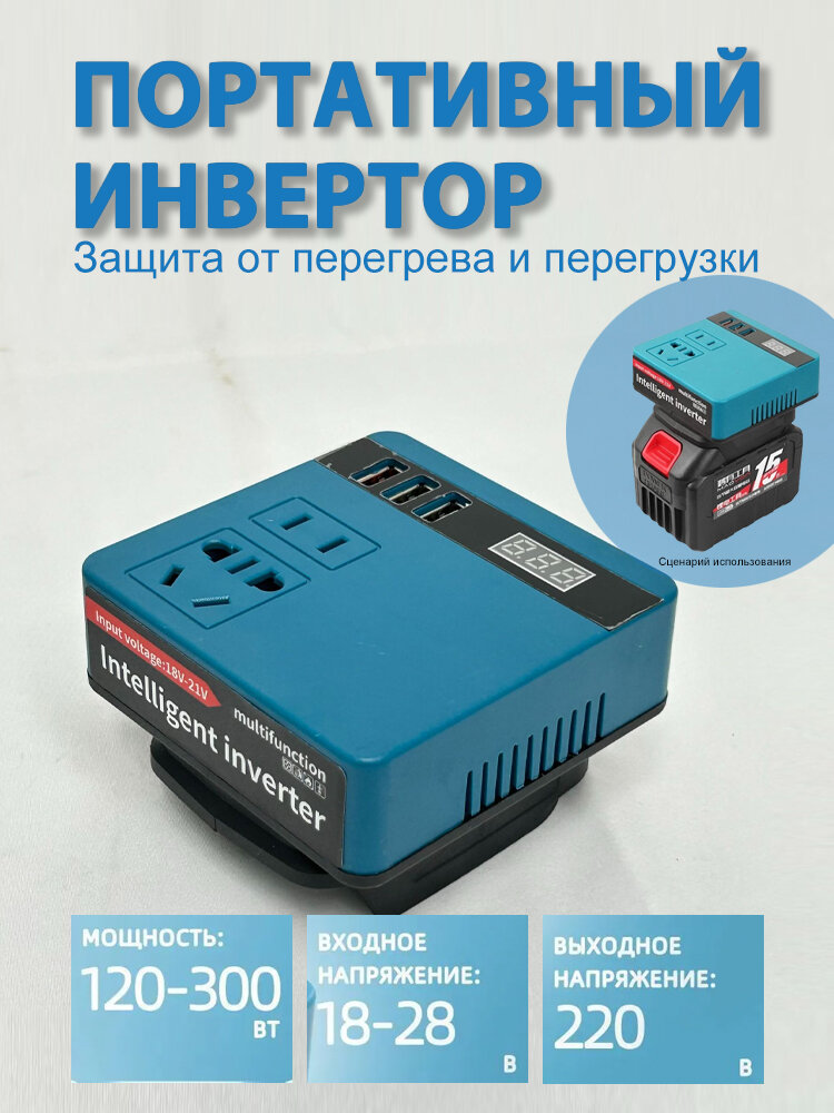 Инвертор для литиевых батарей 120 Вт (преобразователь напряжения 12В/24В в 220В)