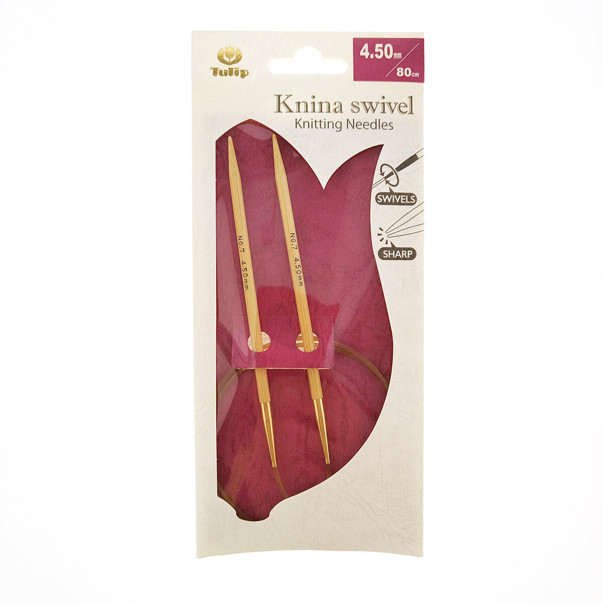Спицы круговые "Knina Swivel" 4,5мм/80см, бамбук, натуральный, Tulip, KS-800450