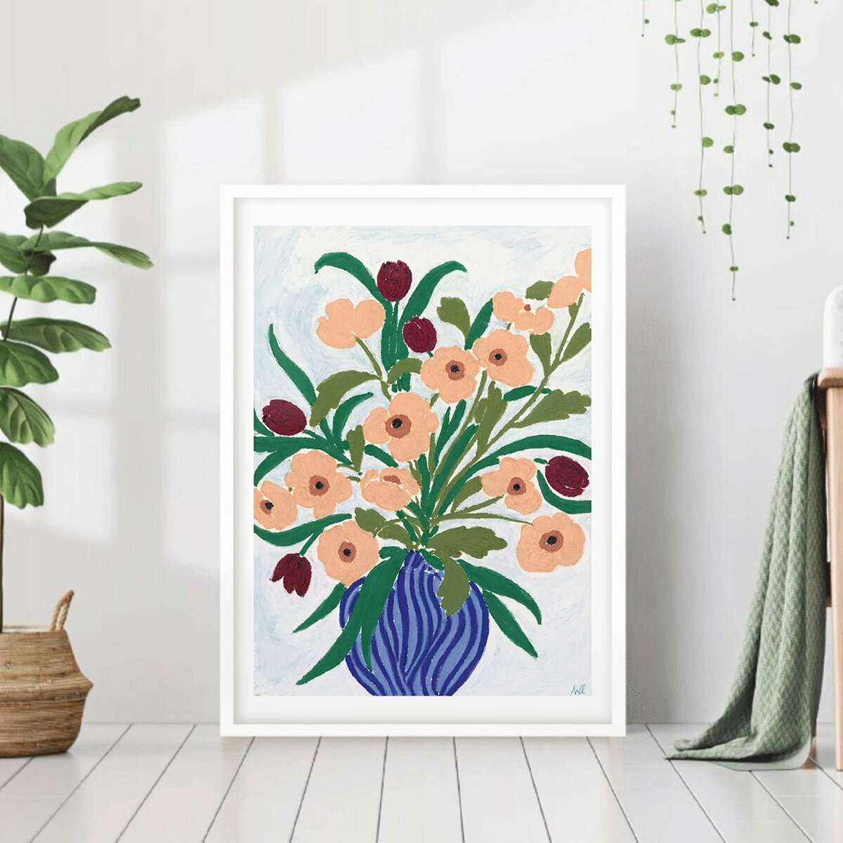 Постер "Рисунок букет цветов" 50x70 в белой рамке для интерьера на стену