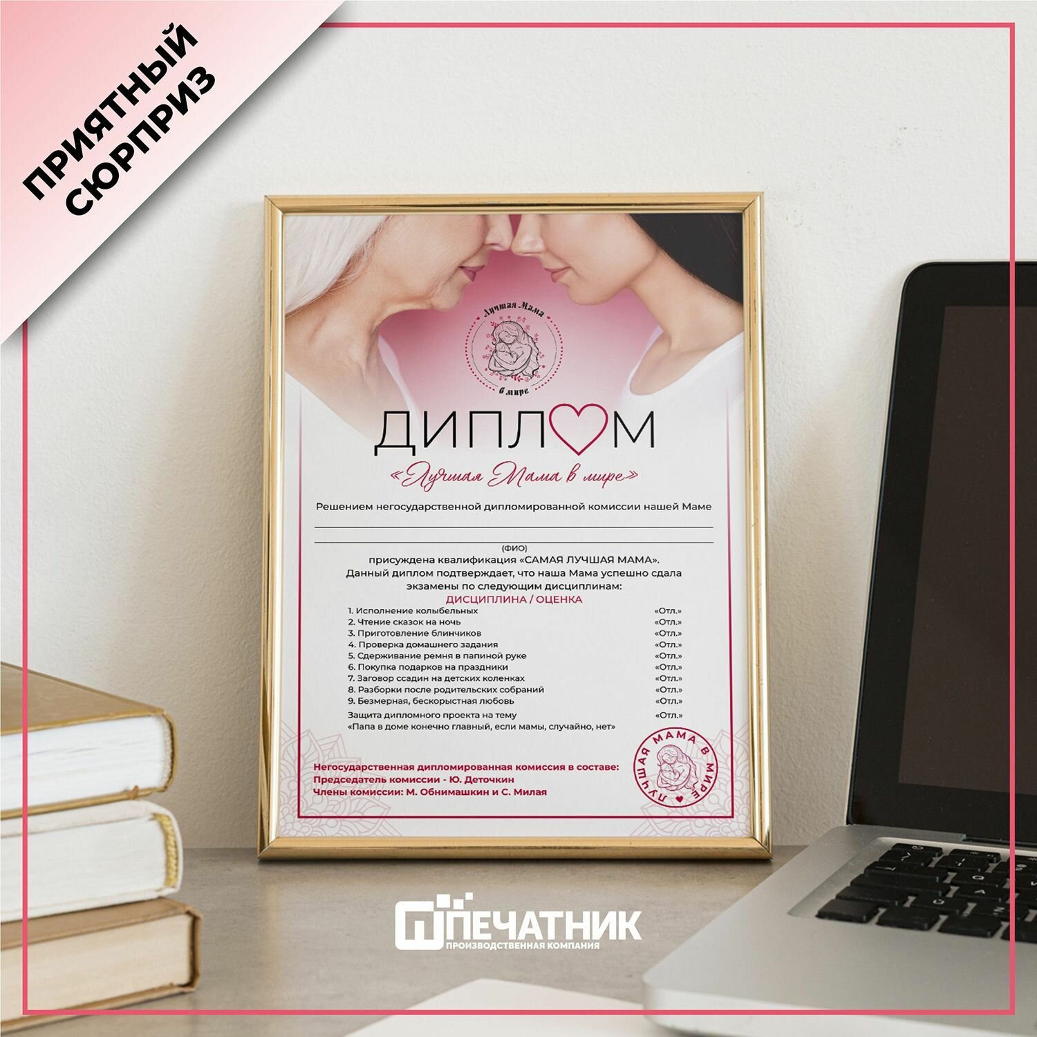 Подарочный диплом с приколом Печатник "Диплом лучшая в мире мама"