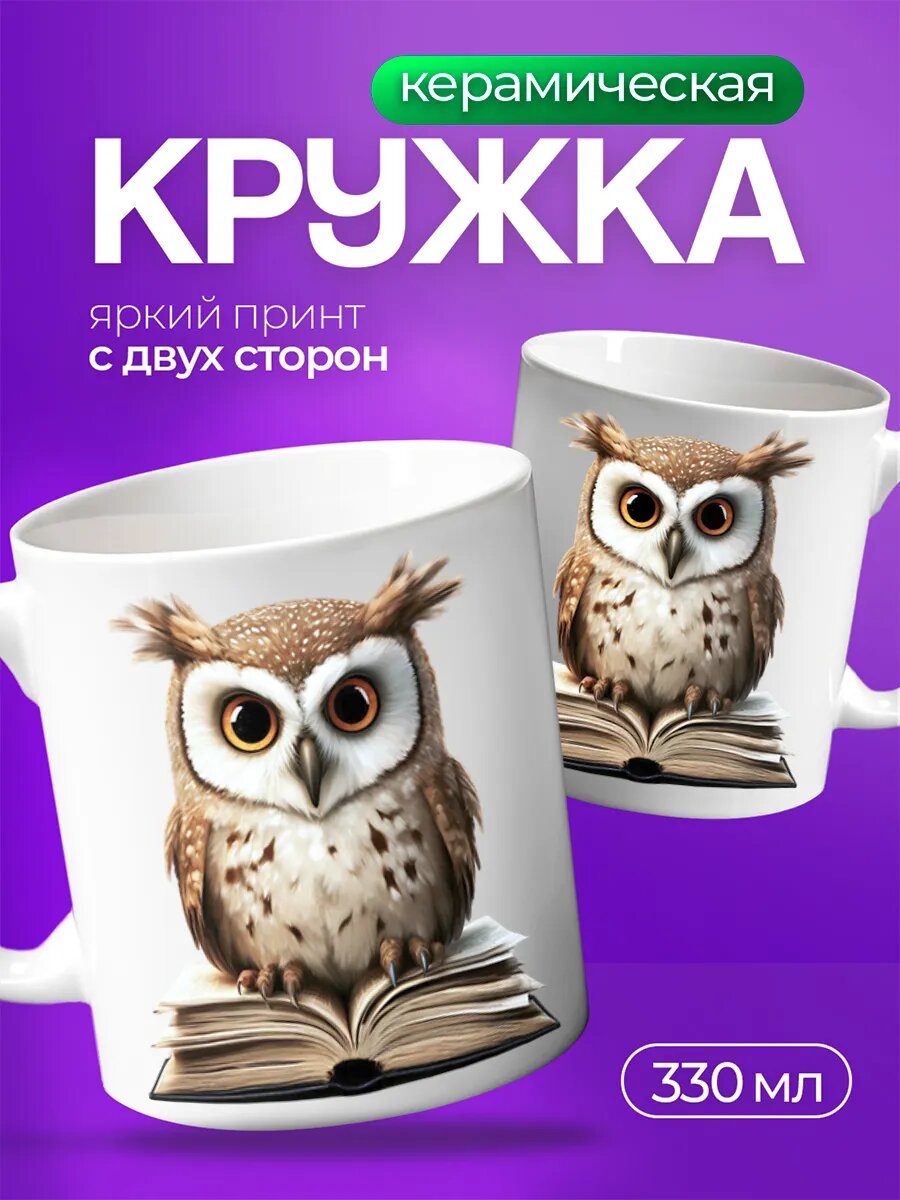 Кружка керамическая PNP NARD, 330 мл, с цветным принтом Сова с принтом