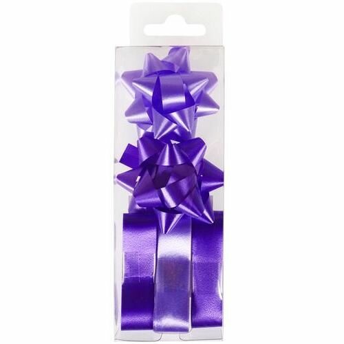 Набор для оформления подарков Миленд фиолетовый, 2 банта, 3 ленты 15 мм 1,5 м