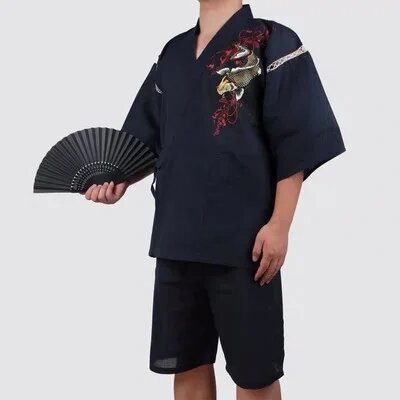 Мужские хлопковые кимоно Jinbei Темно-синий, L, Y-07