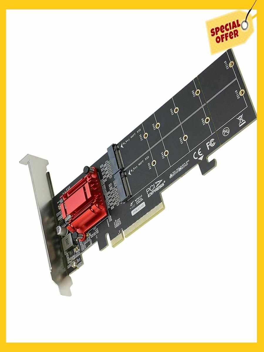 Двойной адаптер NVMe PCIe, SSD M.2 совместим с PCI-E 3.1 X8 / X16 Поддержка карты (M ключ) 22110/2280/2260/2242