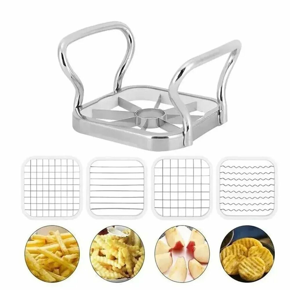 Решетка для резки яблок из нержавеющей стали, картофель фри, машина для нарезки картофеля, серебряный набор из 5 предметов