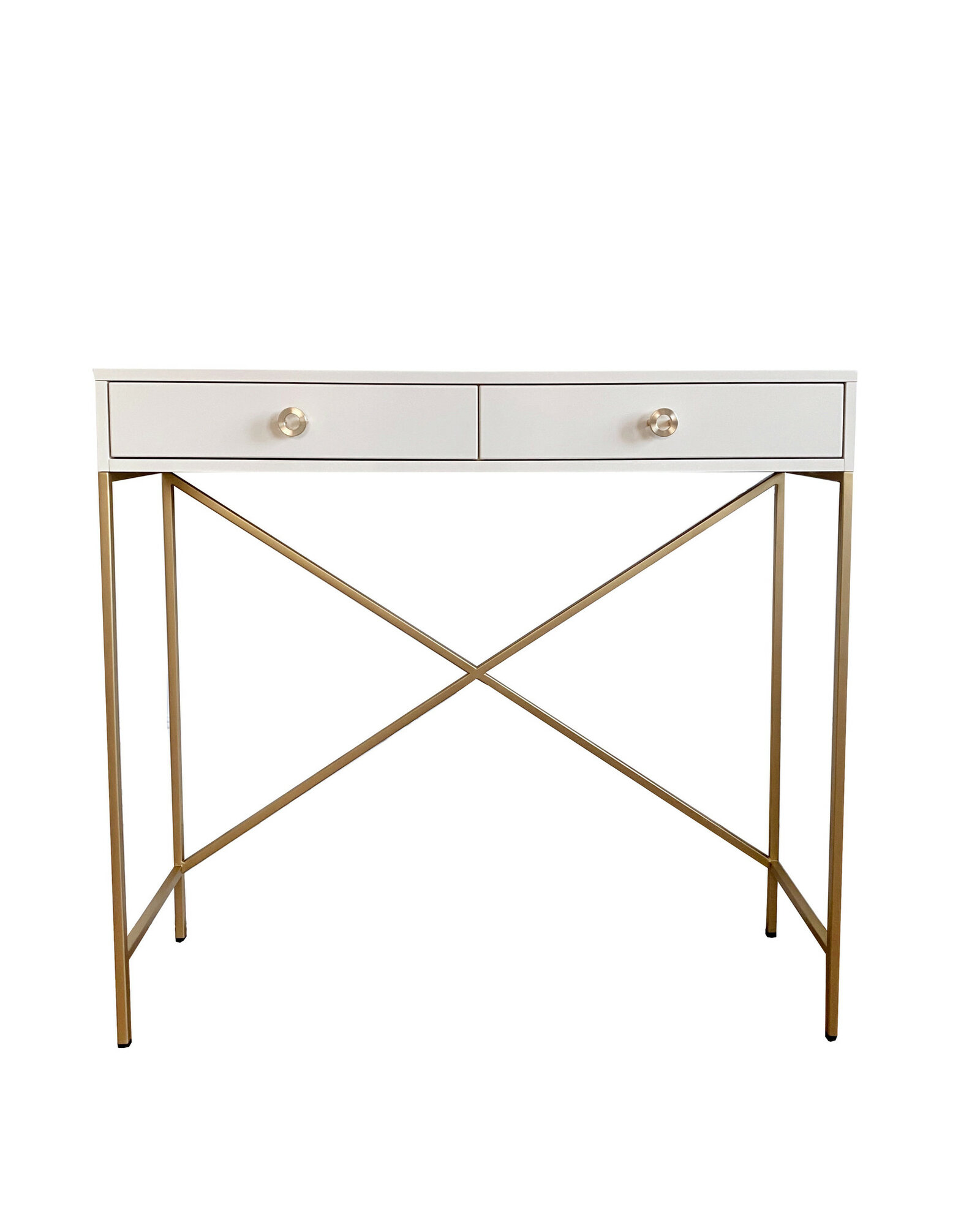 Консоль Равенна 24446 с двумя ящиками бежевого цвета RAL 1013 на золотистом металлическом каркасе