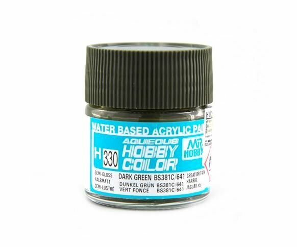 H330 краска водоразбавляемая художественная т. м. MR.HOBBY 10мл DARK GREEN BS381C/641