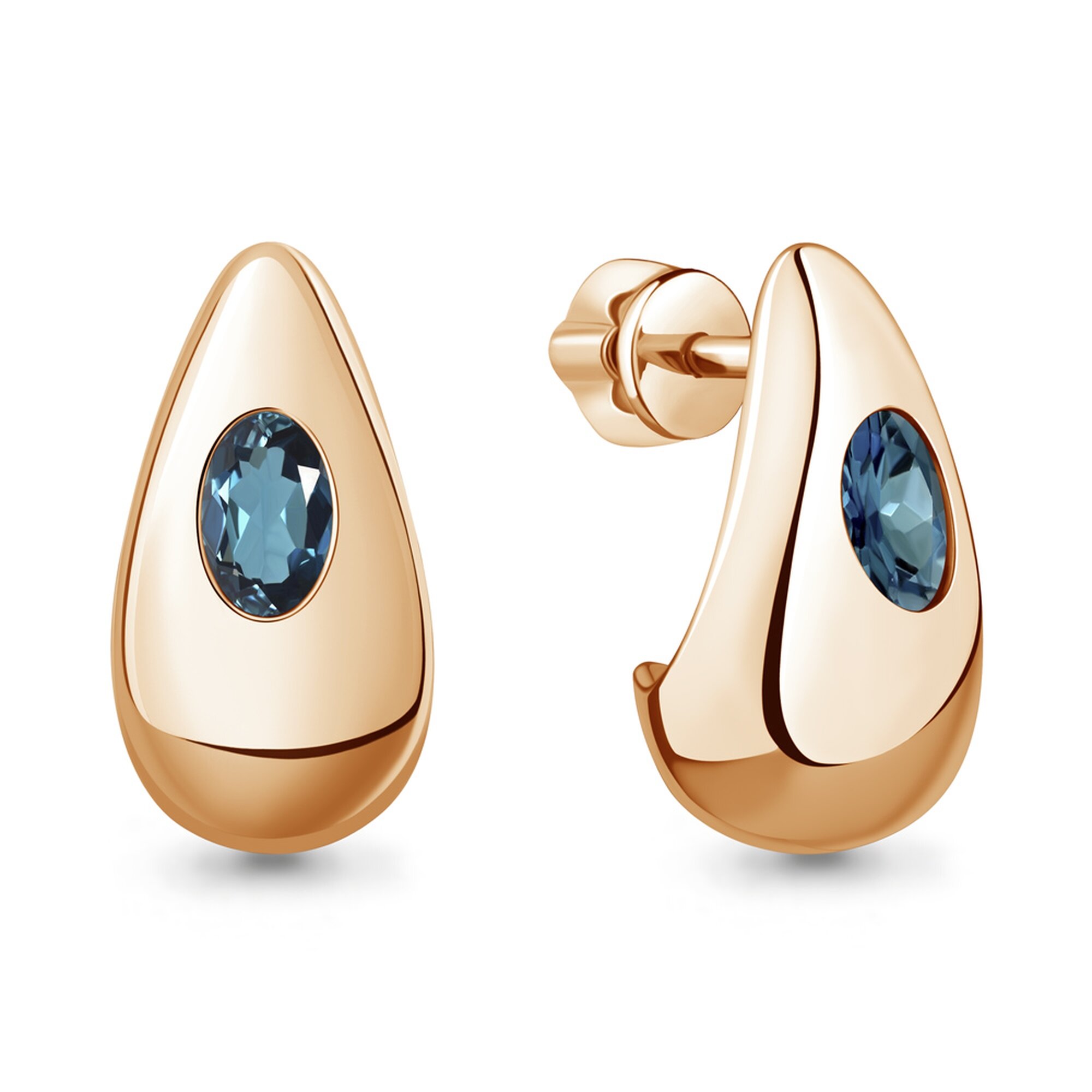 Серьги пусеты, серебро, 925 проба, золочение, Лондон топаз