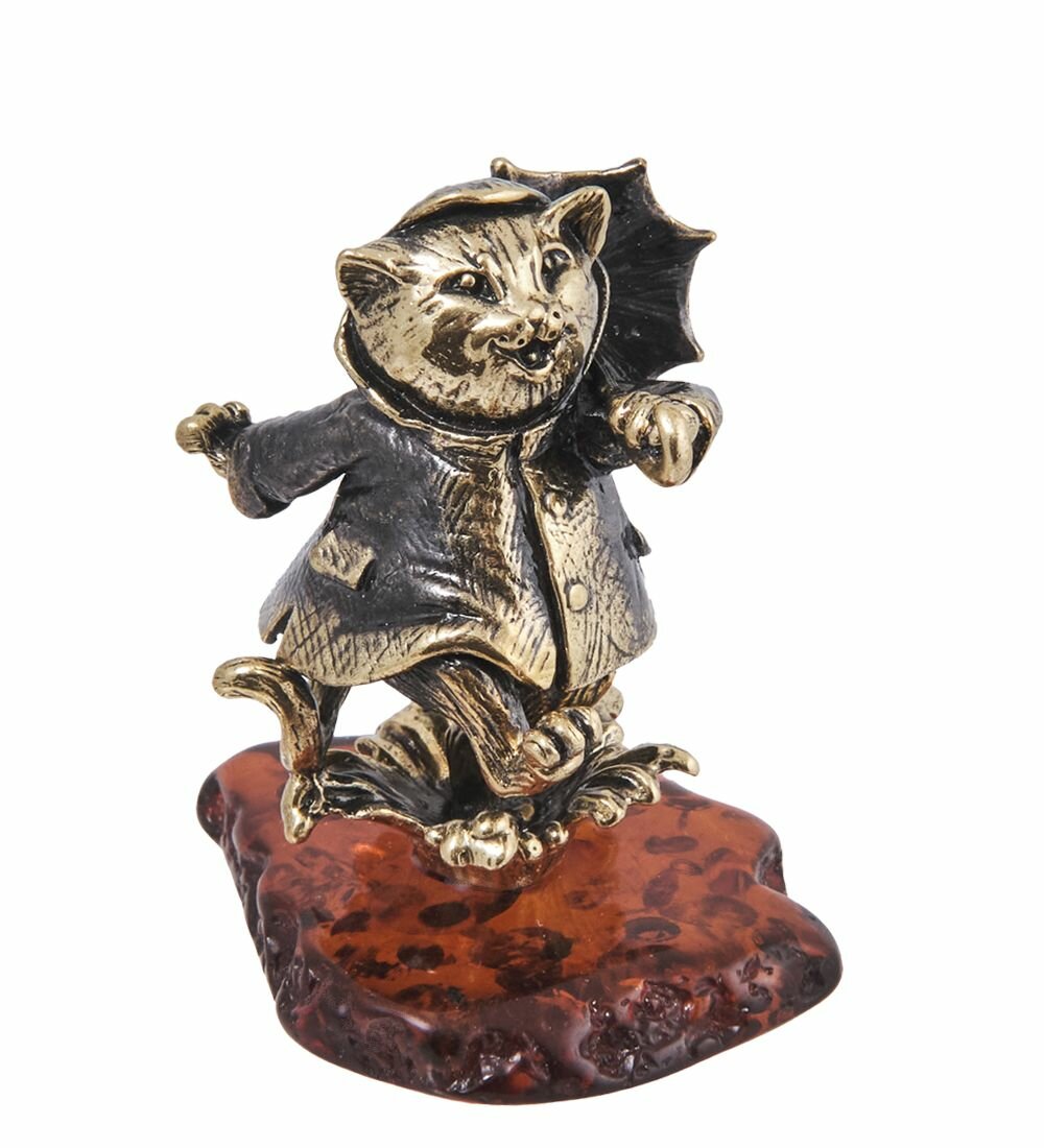 Фигурка "Кошка Детство" (латунь, янтарь)