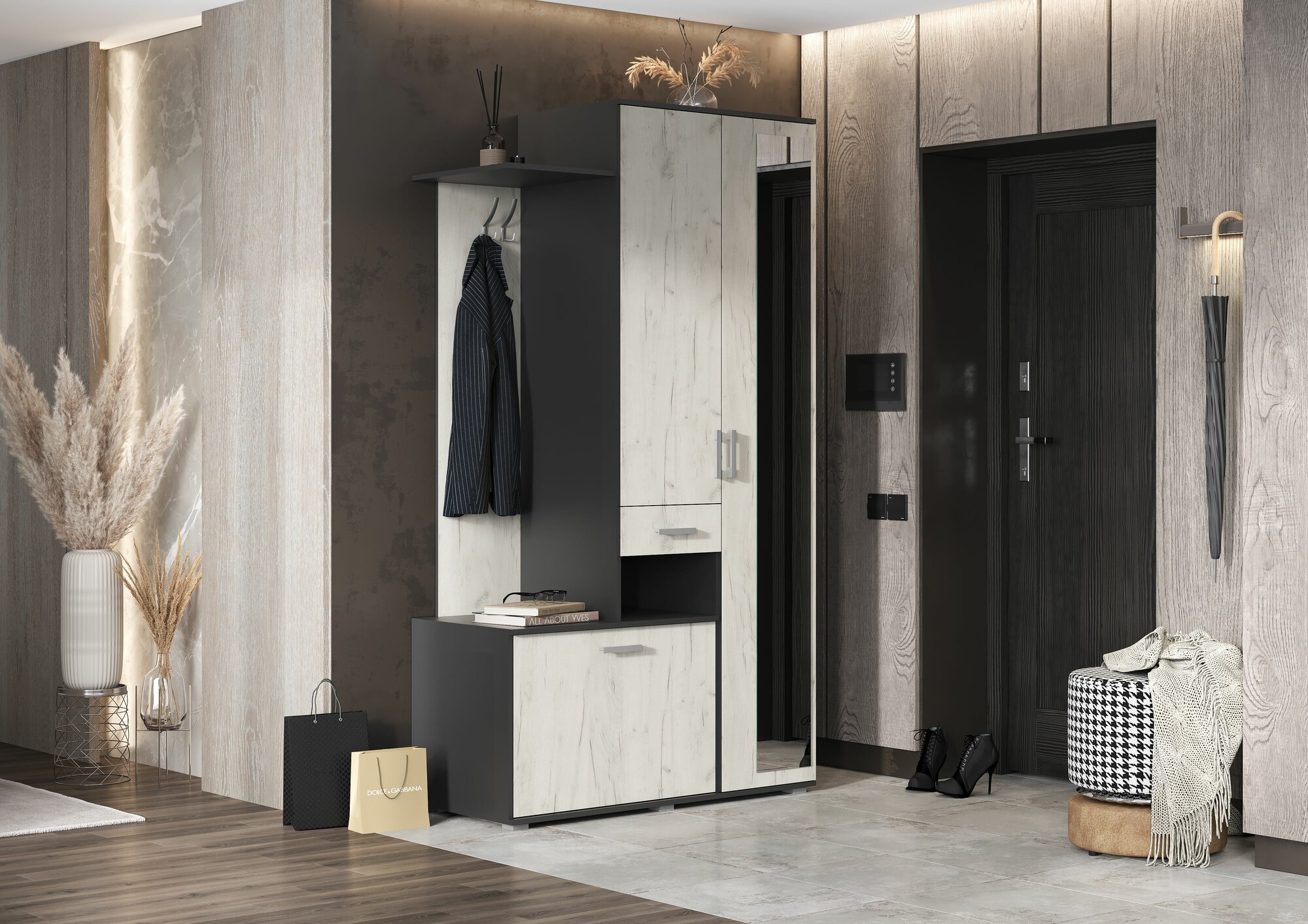 Прихожая Лира (Графит/Дуб Крафт Белый) (Миф)