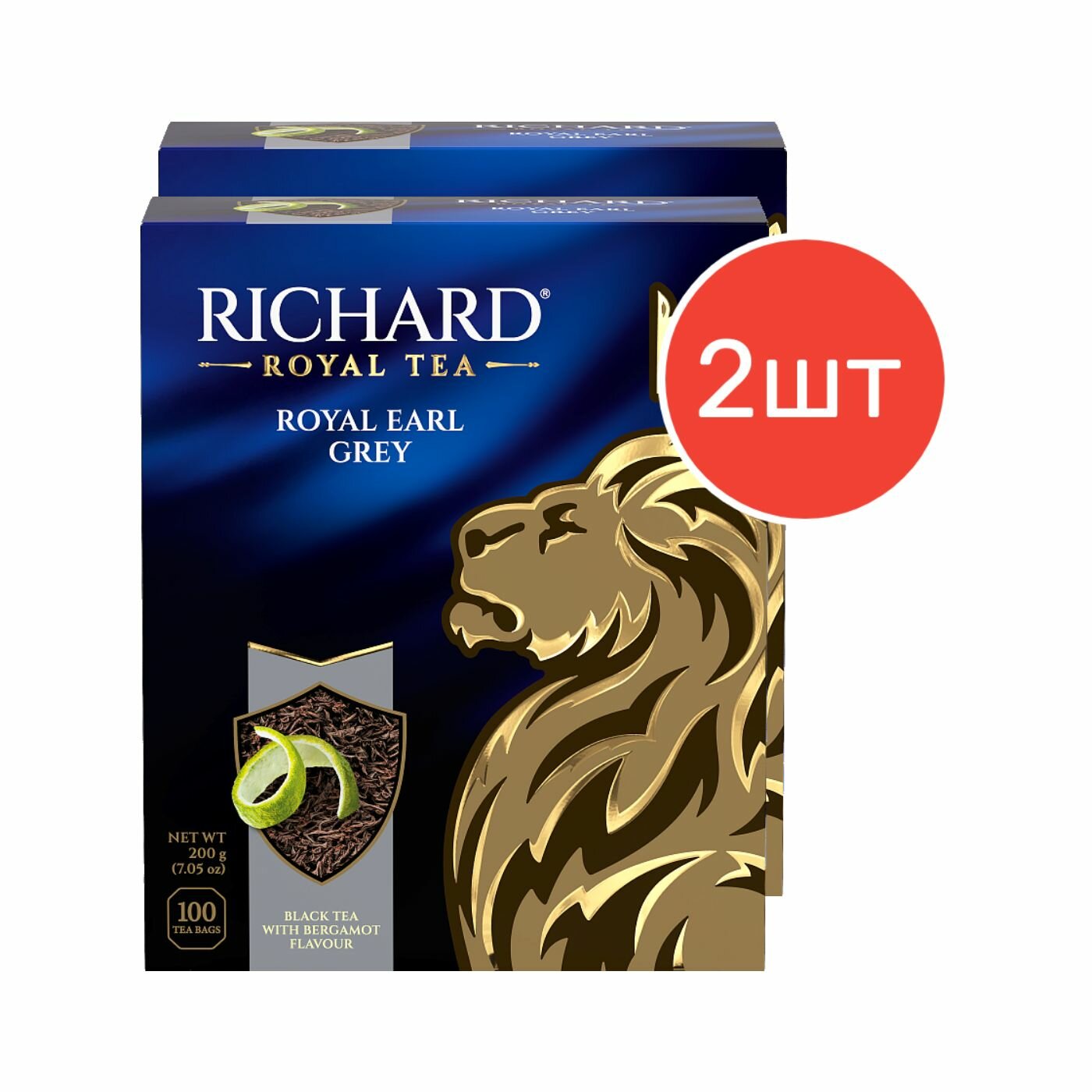 Чай черный с бергамотом в пакетиках Richard Royal Earl Grey 100 пакетиков 2уп.