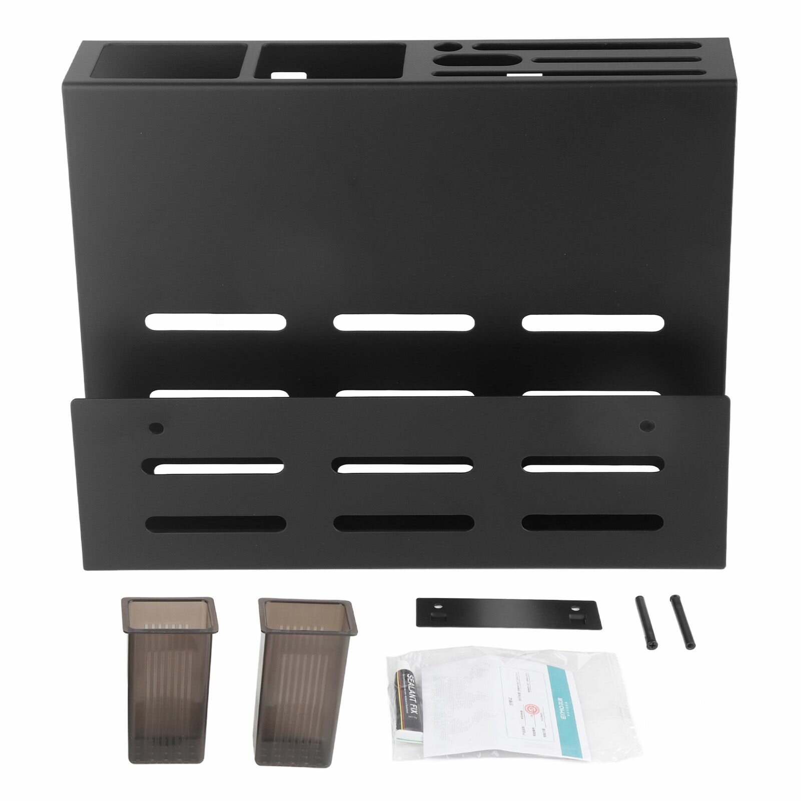 Черный настенный кухонный органайзер: держатель для ножей, палочек и разделочных досок