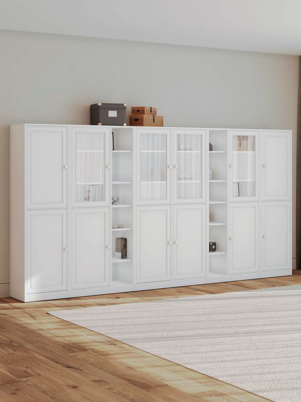 Гостиная комплект Люсиль Макси шкаф-витрина, шкаф 356.2х40.1х180.6 см, Белый арктик