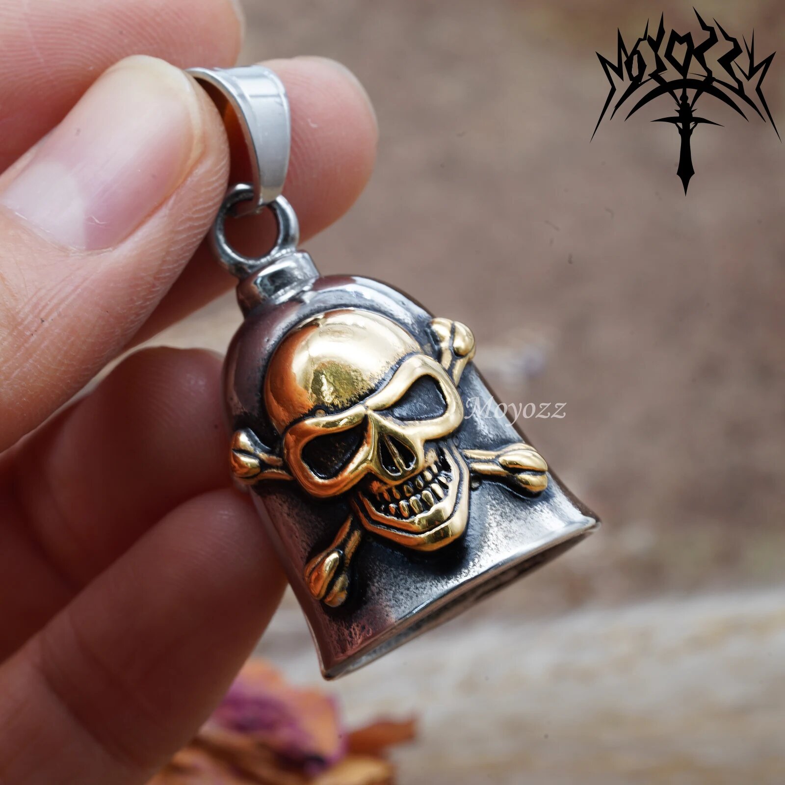 Череп Скелет Готический Байкер Мотоцикл Байкерский колокольчик Вешалка подходит для подарка Золотой