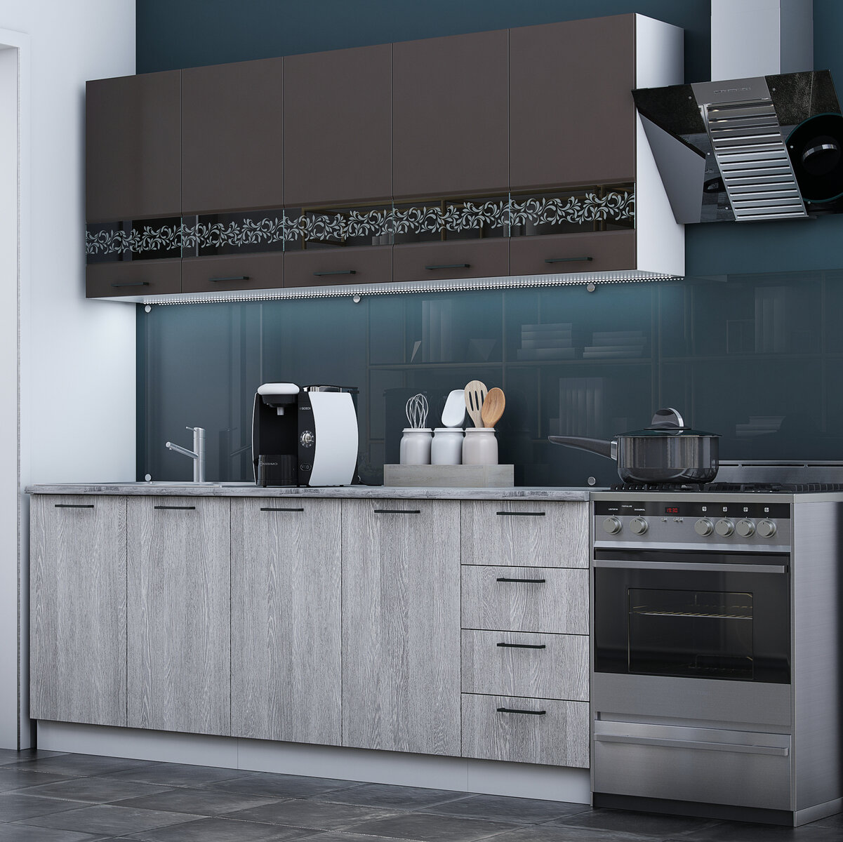 Кухонный гарнитур, кухня, готовый комплект Милена 2 м Смоки софт/Вяз
