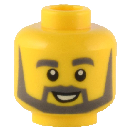 Minifigure, Head Dark Bluish Gray Thick Eyebrows, Angular Beard and Thin Pointed Sideburns, Open Mouth Smile with White Teeth Pattern, 3626pb2199 Yellow N