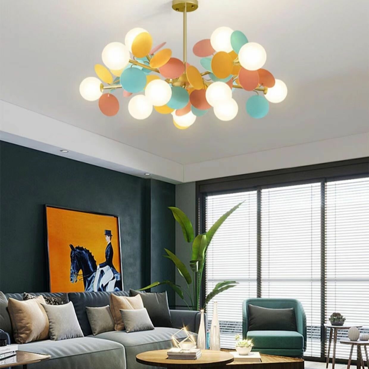 Цветовая модель люстры накаливания Firefly 12 с абажуром WL10008 (трехцветная лампа)