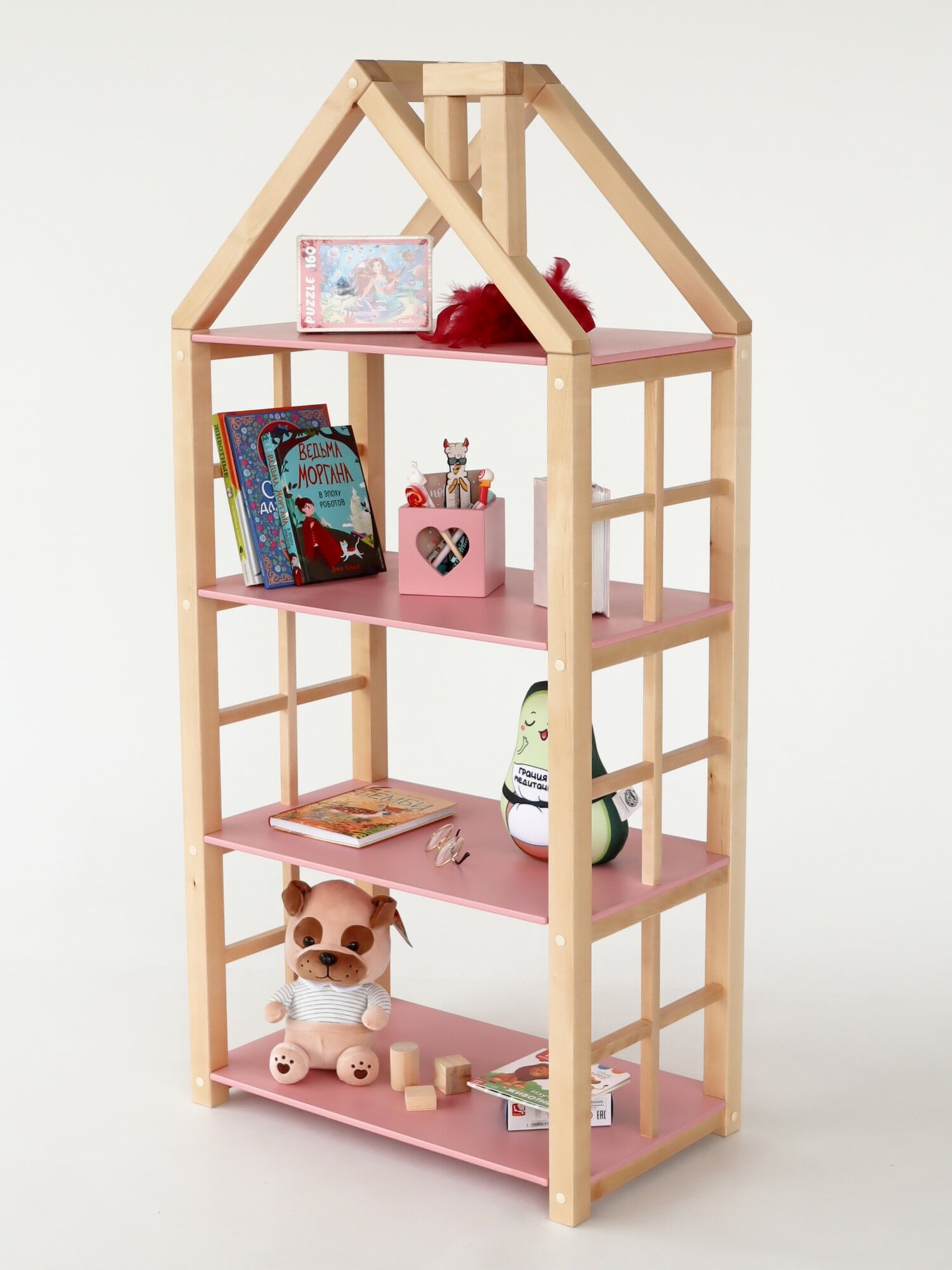 Детский стеллаж - домик для игрушек из березы в детскую комнату