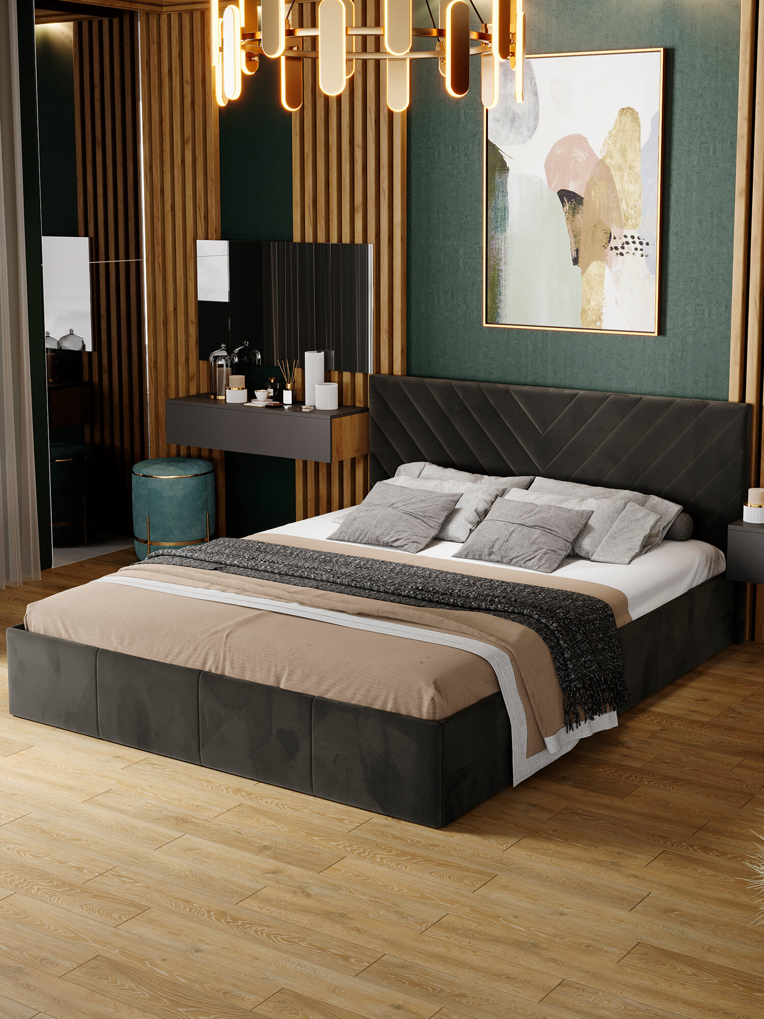 Кровать 160х200 с подъемным механизмом, FRENT, "Милана", Велюр Confetti Stone